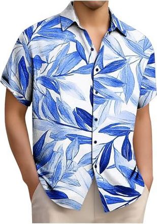 Generic Chemise hawa&iuml;enne d&eacute;contract&eacute;e et confortable pour homme - Col rabattu - L&eacute;g&egrave;re et respirante - Classique - Chemise de plage &agrave; manches courtes - Chemi
