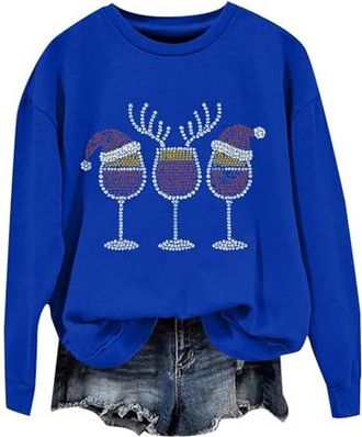 Generic Sweats de Noël pour femmes - Sweat-shirt amusant à manches longues et col rond - Motif de Noël décontracté - Sweat-shirt tendance pour les vacances - 