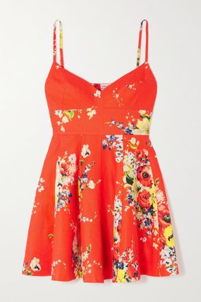 Zimmermann Alight Minikleid Aus Leinen Mit Blumenprint Und Raffungen - Rot