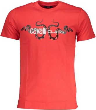 Cavalli Homme, Tops, Rouge, Taille: L T-shirt rouge &agrave; manches courtes avec logo