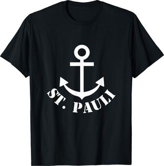 Generic St. Pauli Fan Anker T-Shirt, Herren, Unisex-Erwachsene, Halbarm, T-Shirt, Schwarz, S, U-Ausschnitt, Maritim Klassisch, Polyester 100%