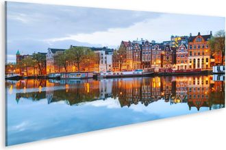 Islandburner Bild auf Leinwand Nacht Stadtansicht Amsterdam Niederlande Amstel Fluss Bilder Wandbilder Poster