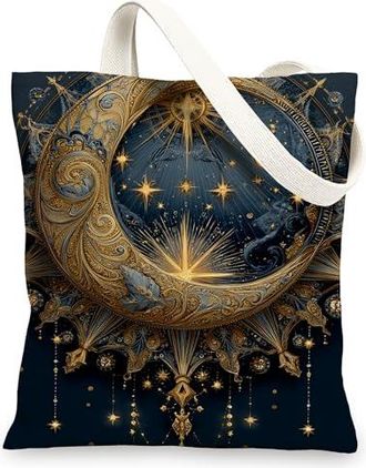 Generic Sacs fourre-tout en toile céleste réutilisables avec motif céleste - Vintage - Légers et lavables - Pour voyage, plage, pique-nique - 33 x 38 cm