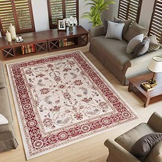 Tapiso Colorado Tapis Poil Ras Design Traditionnel Cr&egrave;me Rouge Gris Motif Floral Ornamental Bordure Tapis Salon Chambre Bureau Oeko-TEX R&eacute;sistant 180 x 250 c