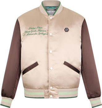 Philipp Plein Homme, Vestes, Beige, Taille: XL Shiny Satin College Bomber Signature Monte Carlo