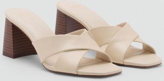 Mango Sandales cuir talon bloc &eacute;cru - Femme - 35 - MANGO
