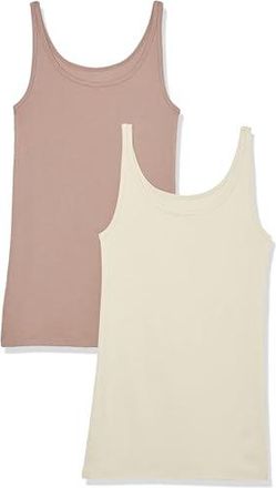 Amazon Essentials Débardeur Coupe ajustée à Fines Bretelles Femme, Lot de 2, Taupe Foncé, XXL