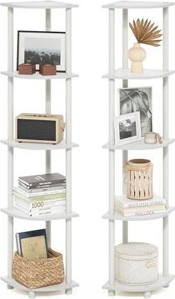 Furinno Turn-N-Tube 5-stufiges Eckregal-Mehrzweckregal, Weiß/Weiß, 2er-Set