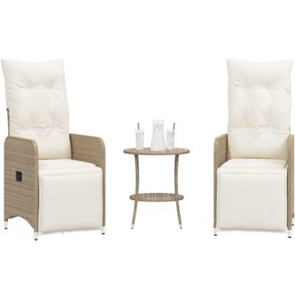 vidaXL Chaises inclinables de jardin lot de 2 avec table beige rotin - Vidaxl