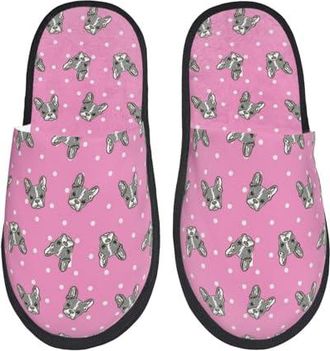Generic Pantoufles DHiver Adorable Petit Chien Terrier &Agrave; Pois Roses Peluche Accueil Pantoufles Doux Chaussons Pour Camping Femmes Invit&eacute; M