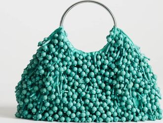 Topshop Hunter - Sac &agrave; main orn&eacute; de perles avec poign&eacute;e en m&eacute;tal - Sarcelle-Bleu