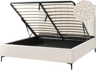 Beliani Polsterbett Cremeweiß Bouclé Gesteppt mit Hohem Kopfteil Bettkasten Lattenrost 180x200 cm Hochklappbar für Schlafzimmer Doppelbett Ehebett
