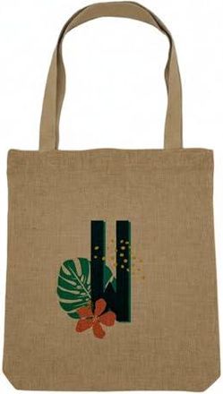 Fabulous Sac Shopping Tote Bag Aspect Lin - W Wendy Wanda Lettre Pr&eacute;nom Fleurs Tropicale Exotique - Sac de Courses Toile Epaisse 360g Beige Naturel Cabas Port&eacute;