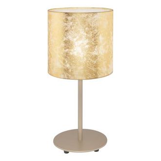 Eglo Tischlampe Viserbella, 1 flammige Tischleuchte Vintage, Nachttischlampe aus Stahl und Textil, Wohnzimmerlampe in Champagner, Gold, Lampe mit Schalter,