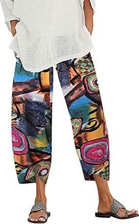 Onsoyours Femme Été Causal Coton Lin Ample Pantalon Léger Cordon Élastique Solide Couleur Pantacourt Sport Pants 7/8 Longueur Pants C Jaune L