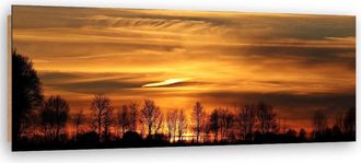 Feeby Dekobild Sonnenuntergang Deko Wand Kunstdruck Bäume Braun 150x50 cm