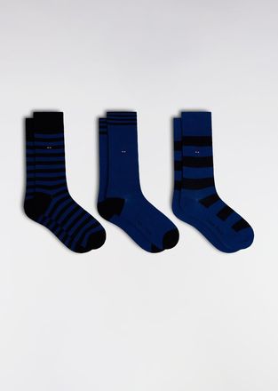 Eden Park Lot De 3 Paires De Chaussettes Cerclées Marine Et Bleues En Coton Stretch Mélangé