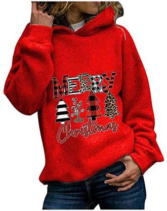 Generic Pull &agrave; capuche ample &agrave; manches longues et col rond pour femme, Rouge, XXL