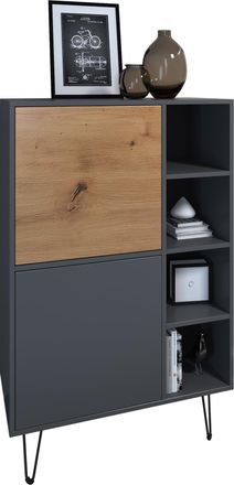 Vladon Highboard Havana V1, Schrank mit 2 Türen und 4 offene Fächer, Kommode Made in Germany, Anthrazit matt/Anthrazit matt (124 x 79 x 35 cm)