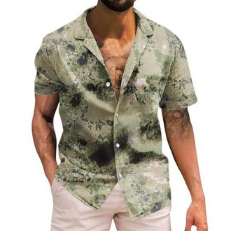 Generic Chemise &agrave; manches courtes pour homme, chemise boutonn&eacute;e imprim&eacute;e, chemise d&eacute;contract&eacute;e &agrave; revers - Haut d&eacute;t&eacute; l&eacute;ger &agrave; motifs, durable et confortable - H