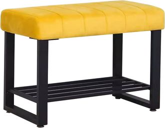 Generic 2-in-1-Schuhbank Aus Samt Mit Stauraum - Metallrahmen for Den Eingangsbereich Und Das Fußende des Bettes, Orange/Weiß/Blau/Gelb(Yellow,60 x 32 x 45 cm