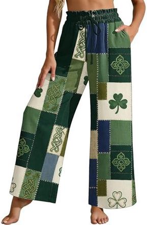 Generic HUIFUAO Pantalon de la Saint-Patrick pour femme - Pantalon tr&egrave;fle amusant - Costume irlandais de la St Paddys Day - Pantalon de tr&egrave;fle irlandais - Gra