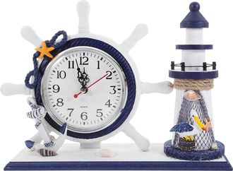 FOMIYES Leuchtturm Tischuhr Holz Mediterraner Stil Ozean Dekoration Wohnzimmer Schreibtisch Geschenk