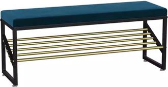 Generic Schlanke 2-stufige Schuhbank for Den Eingangsbereich Mit Samtgepolsterter Sitzfläche Und Metallrahmen for Flur Und Wohnzimmer(Blue,100 x 30 x 40 cm)