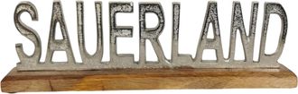 Goldbach Sauerland Schriftzug aus Aluminium auf Holzsockel 41cm Alu Deko Großbuchstaben Geschenk