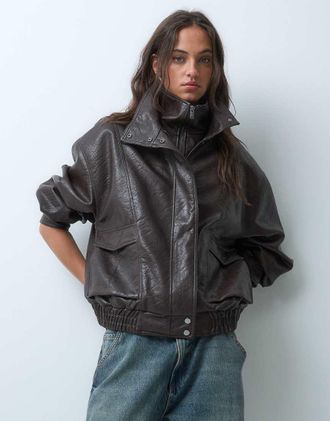 Asos bomber oversize &agrave; col chemin&eacute;e en chocolat-Marron