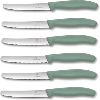 Victorinox by Swiss Army | Tafelmesser Swiss Classic | 6 Stück | Mintgrün | extra scharfer Wellenschliff | Swiss Made | ideal auch als Brötchenmesser