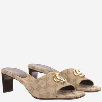 Gucci Womens Slider Sandals Gg Canvas Beige Polyester