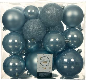 Kaemingk Weihnachtskugeln Kunststoff 6-10cm x 26 St&uuml;ck Mix Christbaumkugeln Set (Nebelblau)