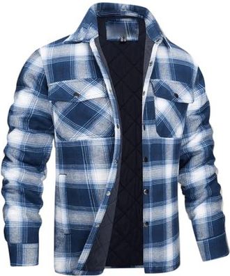 Generic Veste chemise pour homme avec doublure matelassée, manches longues, à carreaux, boutonnière, vêtements dextérieur épais pour lhiver pour hommes, veste