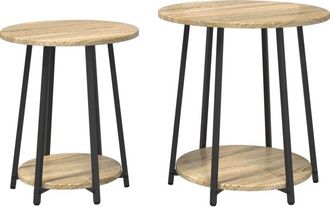 vidaXL Vidaxl - Beistelltisch-Set mit Regal 2 pcs Sonoma-Eiche und Schwarz