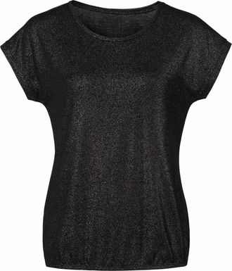 Vivance Damen Rundhalsshirt mit Glitzerdruck, Gummizug im Bund, angeschnittene &Auml;rmel, flie&szlig;ende Qualit&auml;t