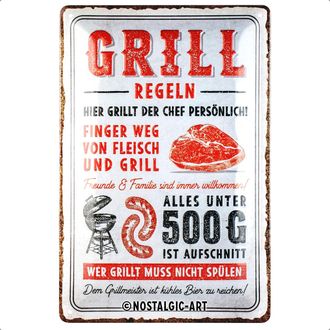 Nostalgic Art Retro Blechschild, 20 x 30 cm, Grillregeln - Geschenk-Idee für Grill-Fans, aus Metall, Vintage Design mit Spruch, Blechschilder Sprüche