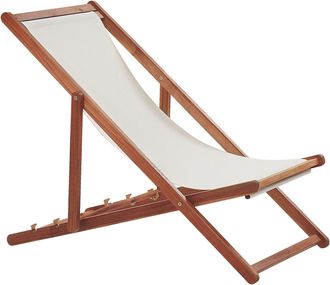 Beliani Bequemer Liegestuhl Akazienholz Dunkelbraun mit beigem Bezug Anzio