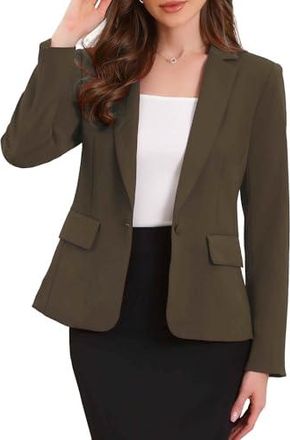 Allegra K Blazers Femmes Manches Longues Chic et &Eacute;l&eacute;gant Fermeture &agrave; 1 Bouton Vestes de Costume de Bureau avec &Eacute;paulettes Caf&eacute; L