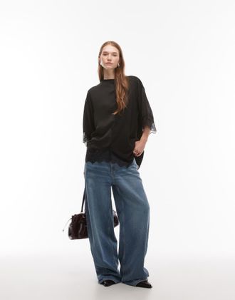 AllSaints Lenny - Oberteil aus Satin und Spitze-Schwarz