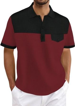 Generic Polo basique &agrave; boutons pour homme, coupe classique, v&ecirc;tement de travail d&eacute;contract&eacute;, chemise vintage, haut l&eacute;ger et respirant, tuniques de vacances, R