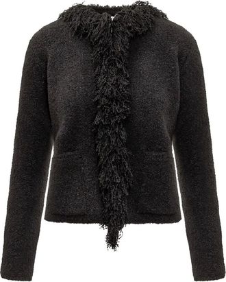 Ferragamo Femme, Pulls, Noir, Taille: 42 FR Cardigan avec D&eacute;tails de Franges