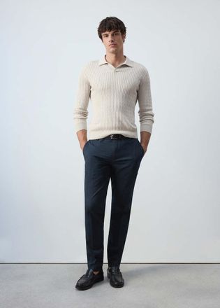 Mango Pull polo m&eacute;lange coton lyocell maille torsad&eacute;e gris clair/pastel - Homme - XXL - MANGO MAN