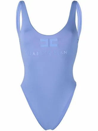 Elisabetta Franchi logo-print open-back swimsuit - Blau