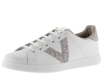 Victoria Basket Basse Tenis Cuir & Logo & Arri&egrave;re Paillet&eacute;s 1125188 pour Femme Nude 37
