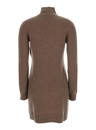 Max Mara Womens Brown Dress With High Neck And Ribbed Trims Cashmere Stretch