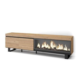 Skraut Home | TV-Schrank, Lowboard | f&uuml;r Wohnzimmer und Esszimmer | 210 | F&uuml;r TV-Ger&auml;te bis zu 80 | Elektrokamin XXL | Industriedesign | Moderner Stil | Eiche