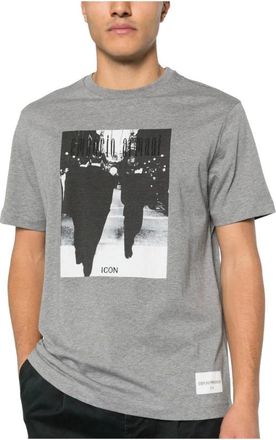 Emporio Armani Homme, Tops, Gris, Taille: XL T-shirt en jersey avec imprim&eacute; photographique et broderie Icon