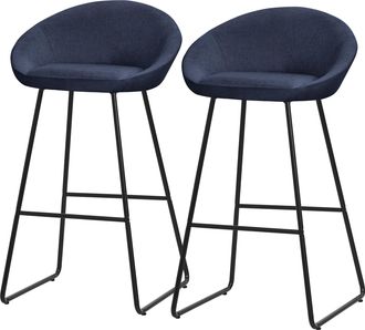 ML Design ML-Design Barhocker 2er Set Dunkelblau 75 cm hoch mit Stoffbezug, Gepolsterte Barst&uuml;hle mit Metallgestell, K&uuml;chenst&uuml;hle mit R&uuml;ckenlehne & Fu&szlig;st&uuml;tze, T