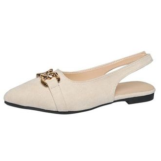 Generic Chaussures plates &agrave; bout pointu ferm&eacute; avec cha&icirc;ne en m&eacute;tal pour femme - Confortables &agrave; enfiler - L&eacute;g&egrave;res et d&eacute;contract&eacute;es, beige, 40.5 EU